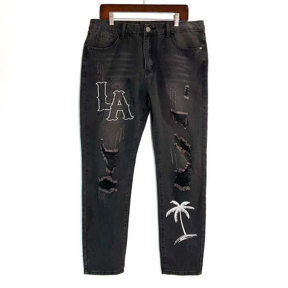 Source Unknown | Jeans | Black Distressed Ripped Jeans La Palm Tree ...